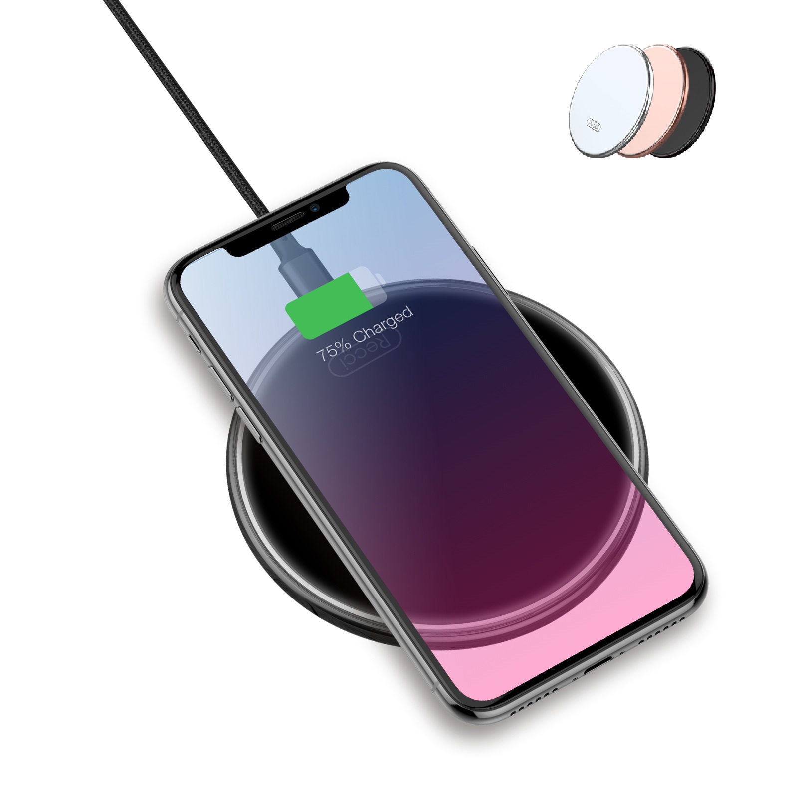 Recci 10W Fast charging Qi Compatible Wireless Charger Tempered Glass ...