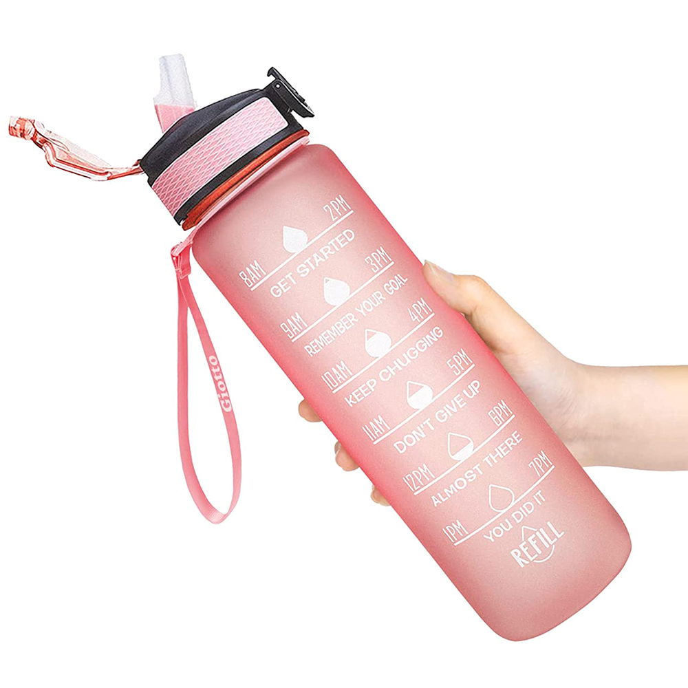 1L Water Bottle Motivational Drink Flask with Time Markings BPA Free ...